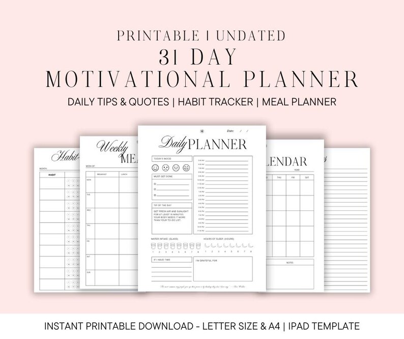 31-day Motivational Planner | Printable Meal Planner, Habit Tracker ...