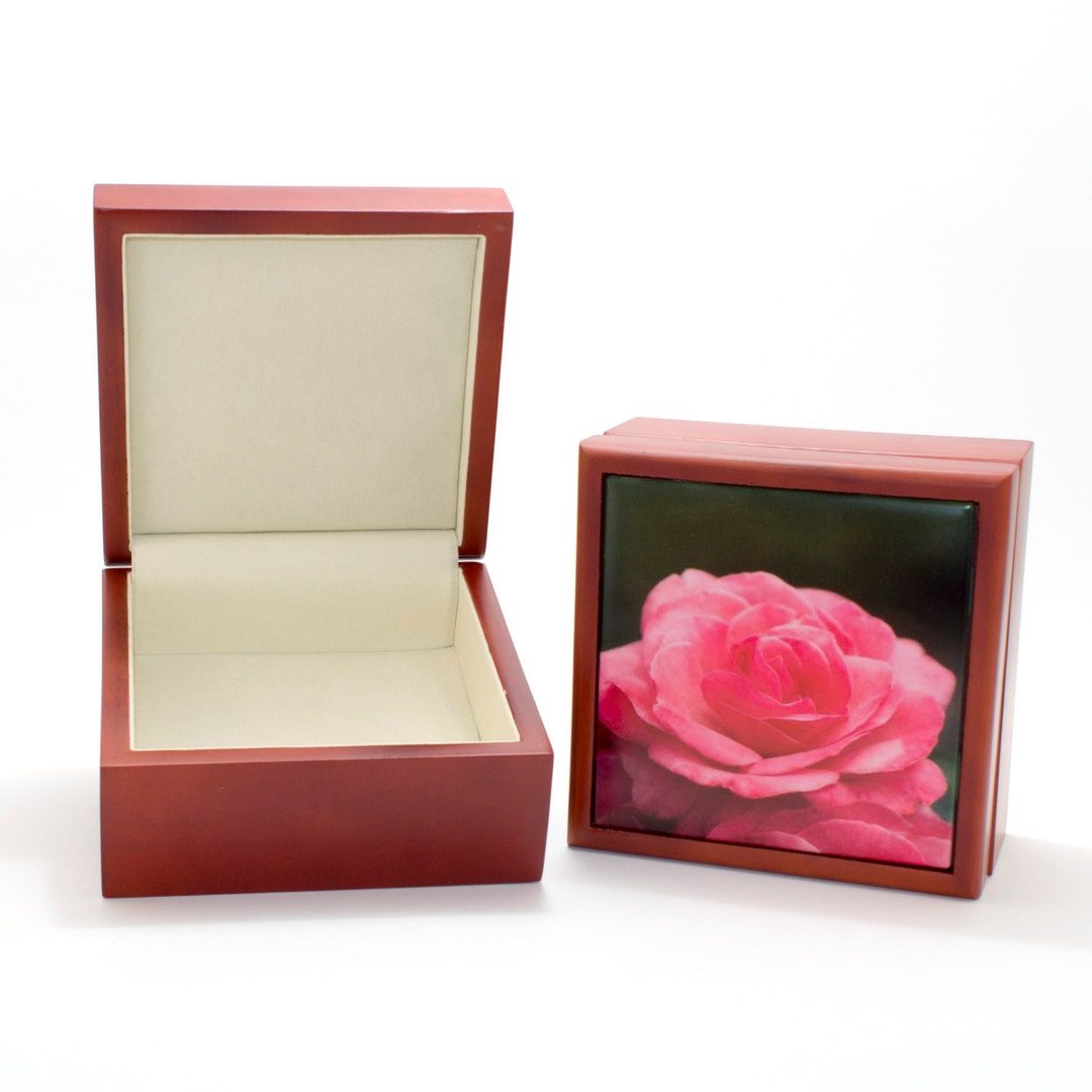 Keepsake Box - Pink Rose - Mahogony 4x4 - Etsy