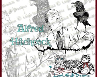 Pen & Ink Art & Collectibles Alfred Hitchcock a realistic line art digi ...