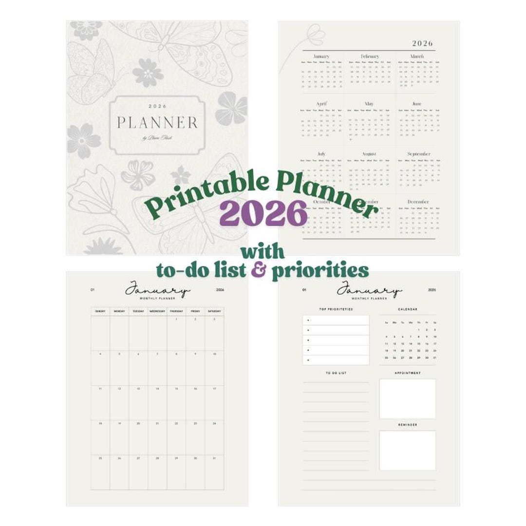 Minimalist 2026 Annual Planner – Printable Monthly Calendar PDF With To ...