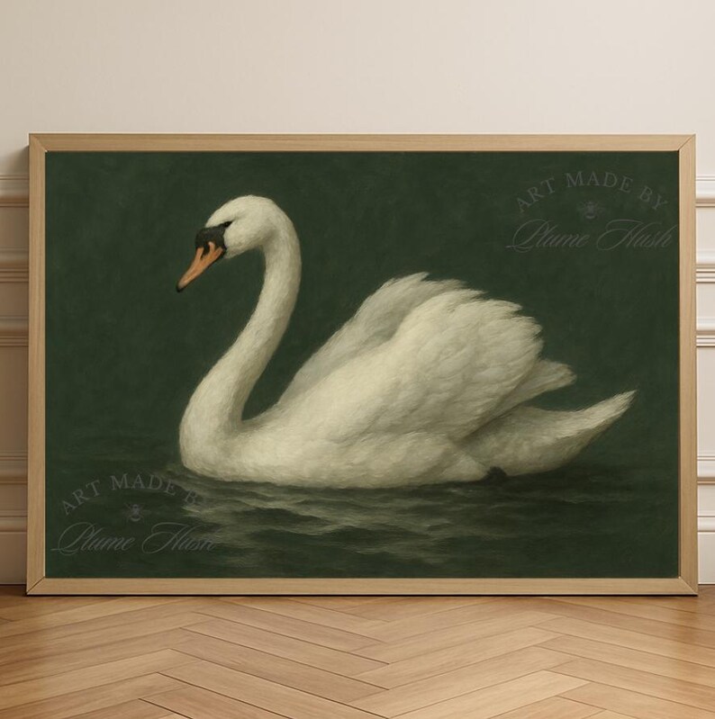 Swan Oil Painting Illustration – Digital Art Print Download – Elegant ...
