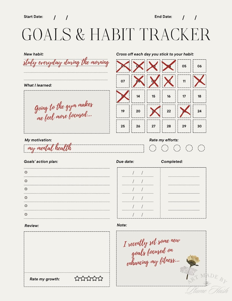 Goals & Habit Tracker Printable – Aesthetic PDF for Daily Habit ...