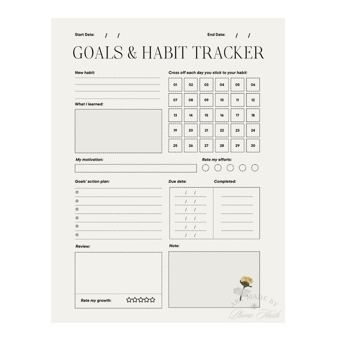 Goals & Habit Tracker Printable – Aesthetic PDF for Daily Habit ...