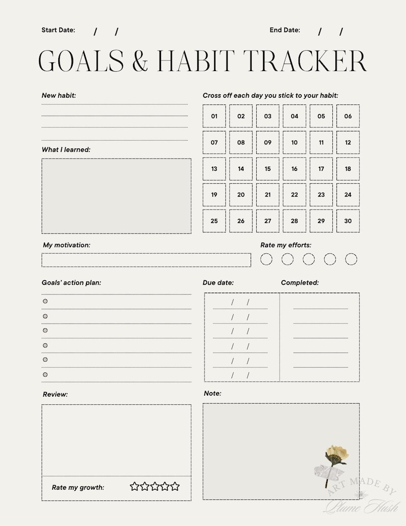 Goals & Habit Tracker Printable – Aesthetic PDF for Daily Habit ...