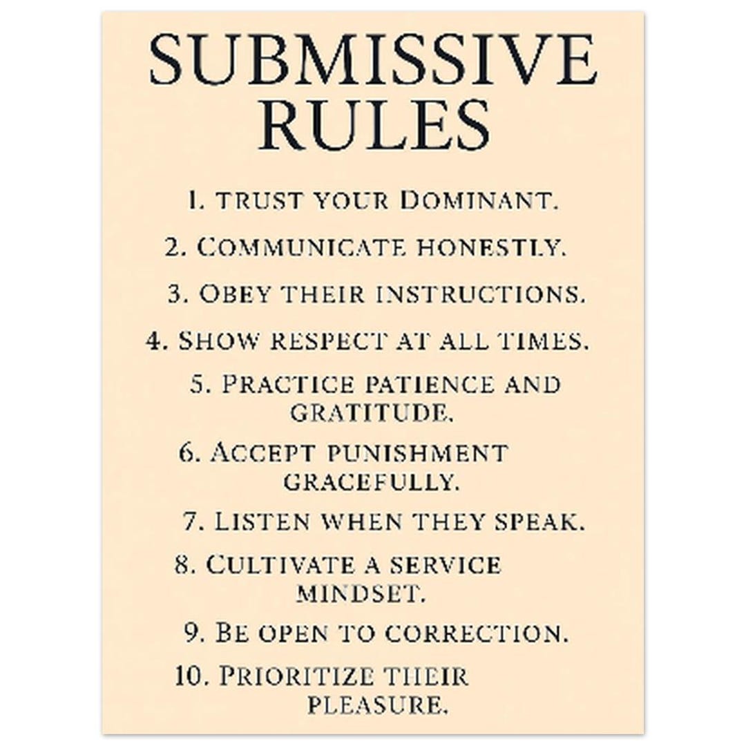 10 Submissive Rules Elegant Kink Poster For Your Bdsm Space Etsy