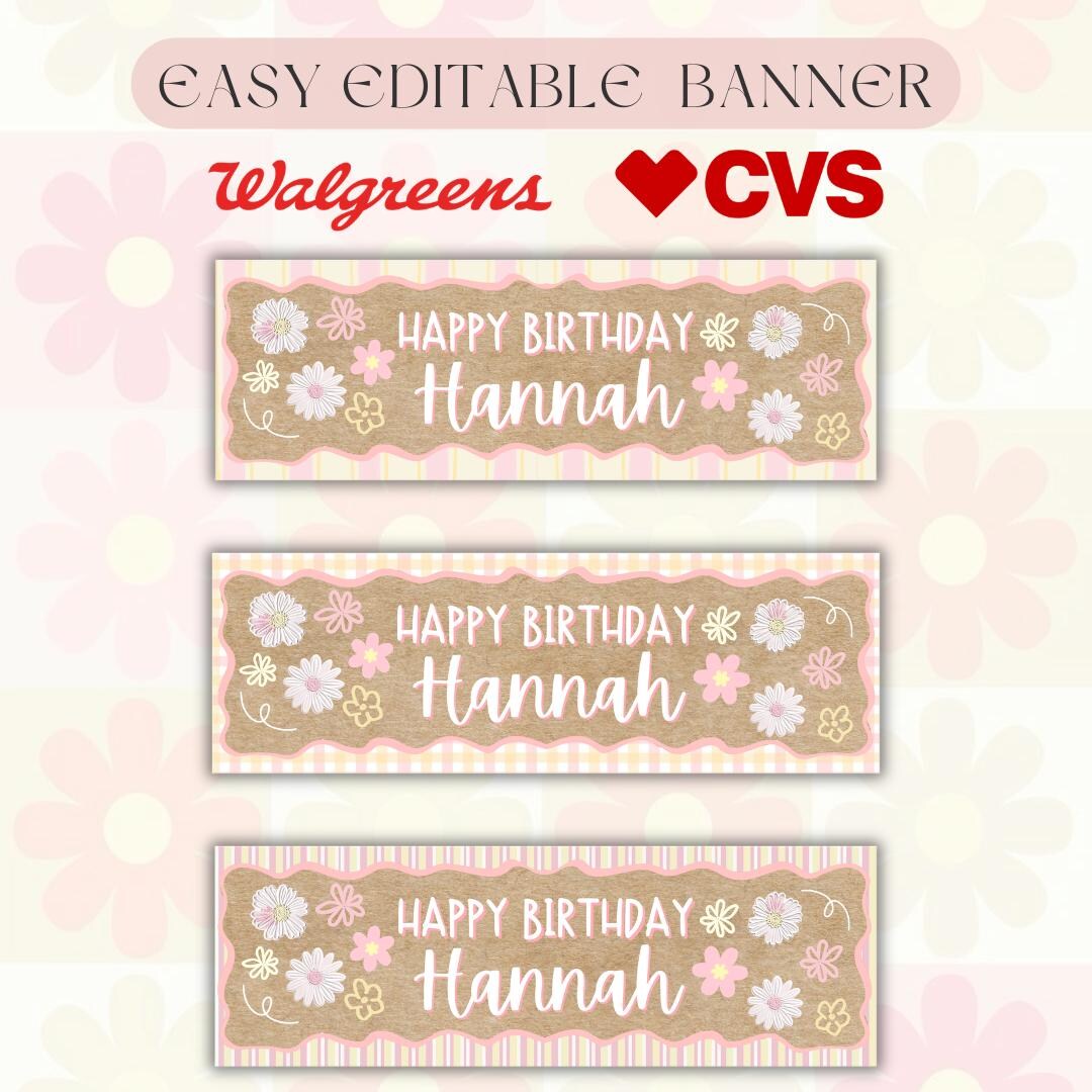 Daisy Birthday Banner | Editable Floral Party Decor (canva Template) - Etsy