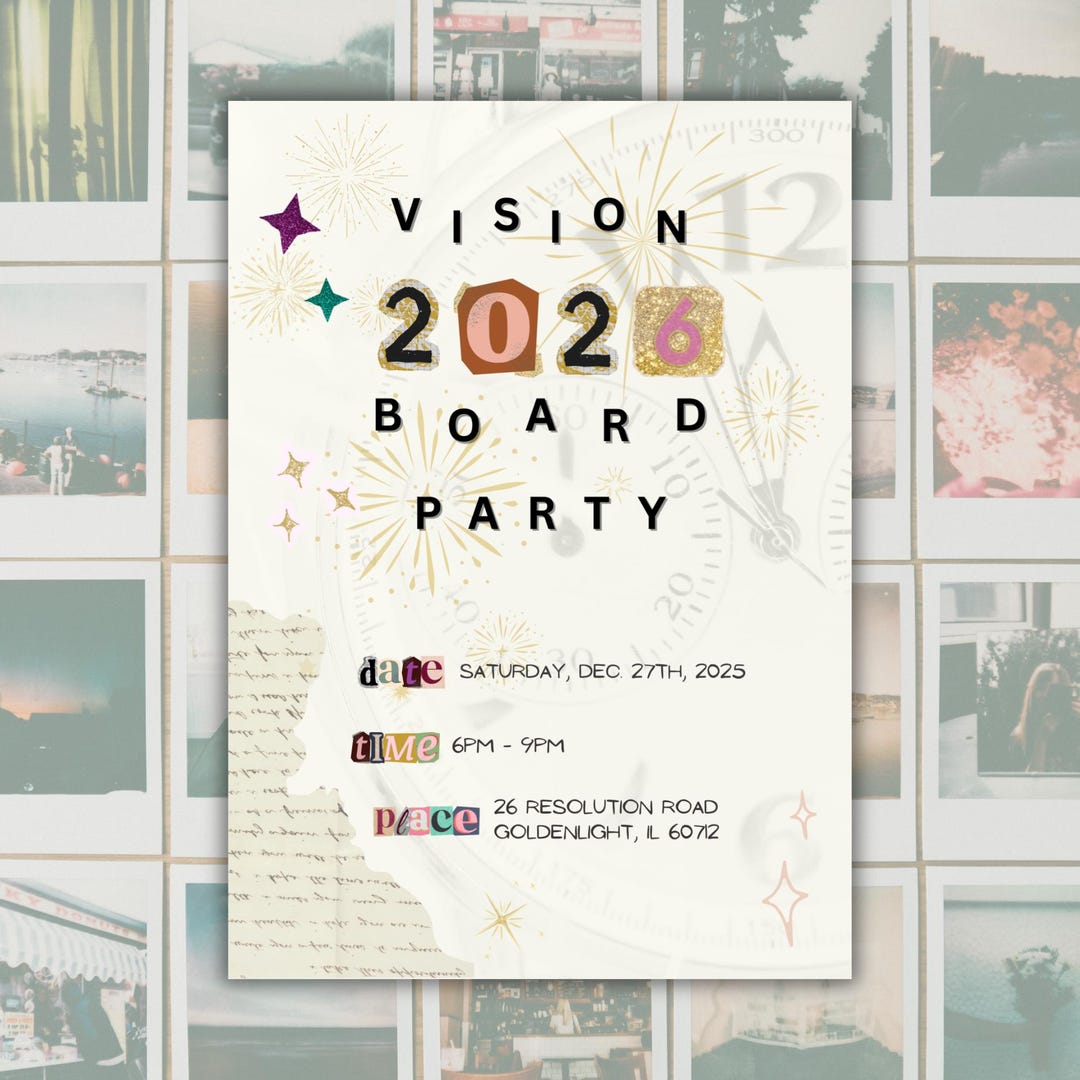 New Year’s Vision Board Party Invite | Editable, Printable Template ...