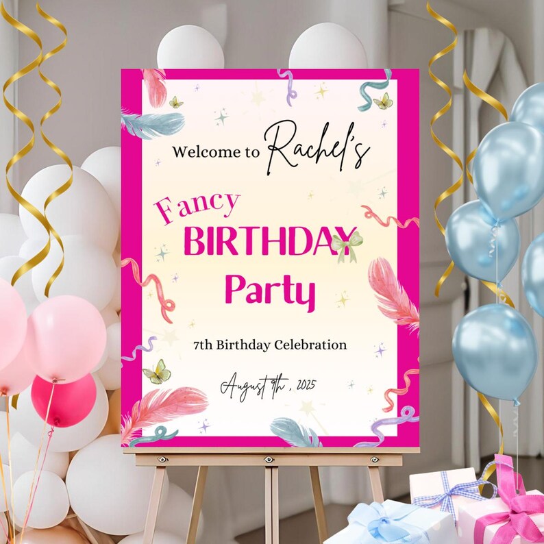 Fancy Nancy Birthday Welcome Sign Template – Editable Canva Download ...