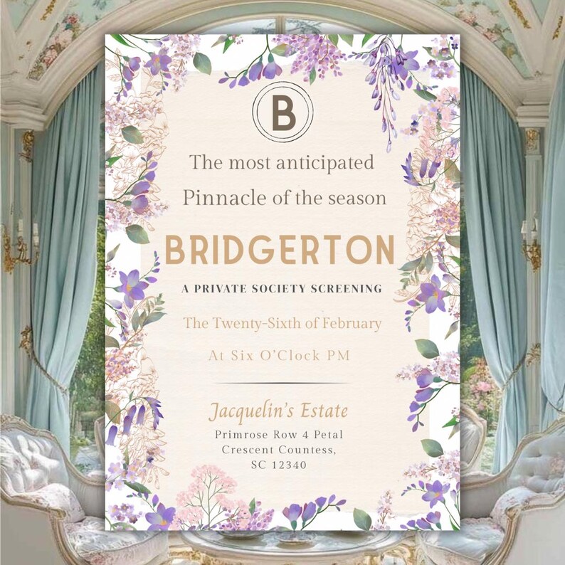 Bridgerton Watch Party Invitation | Regency Romance, Editable Canva ...