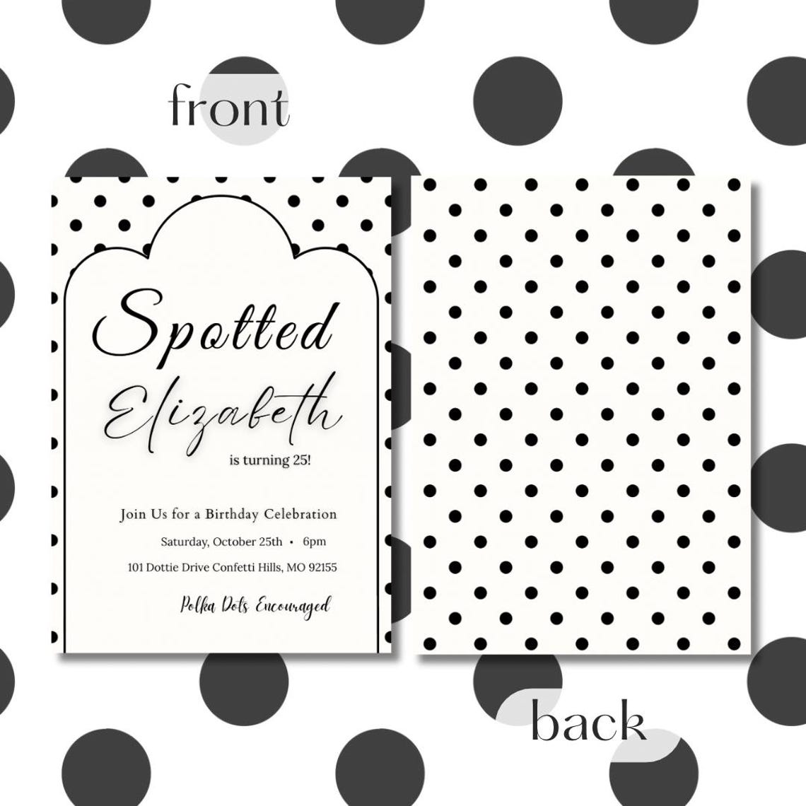 Polka Dot Birthday Invitation | Black and White Printable Invite ...