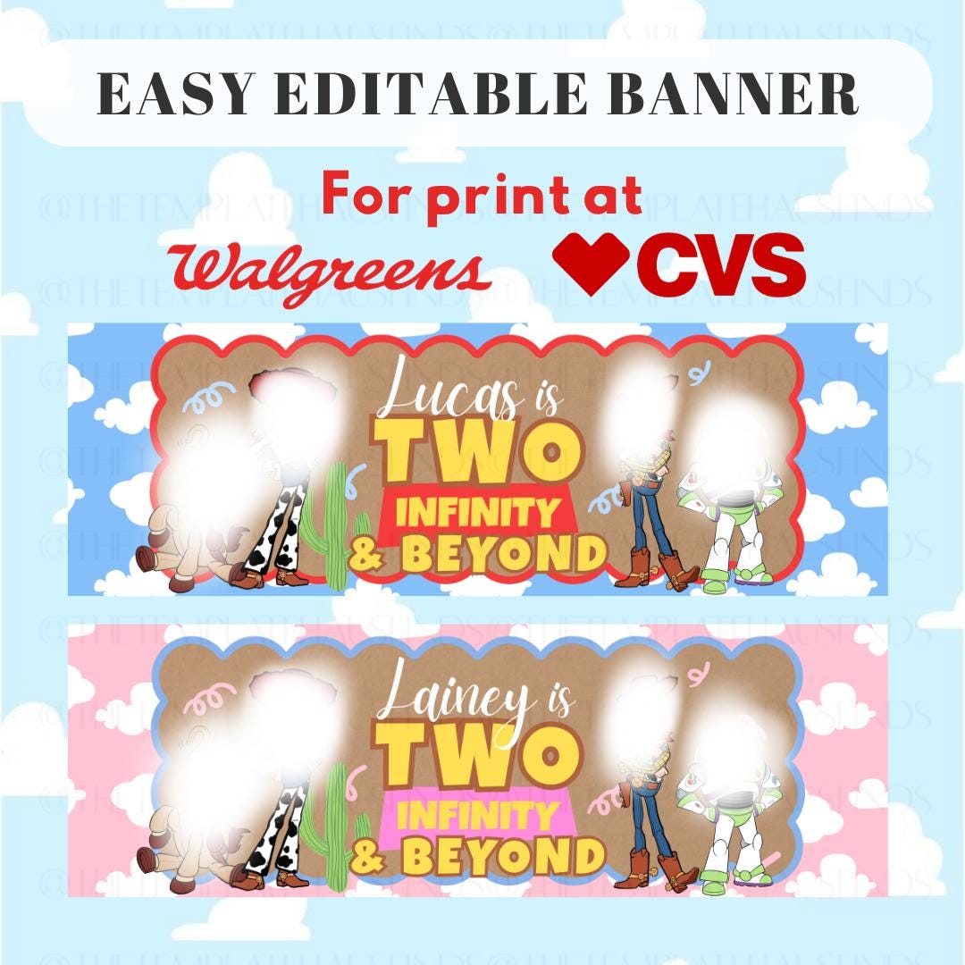 Two Infinity Birthday Banner | Toys Party Theme, Editable Canva ...