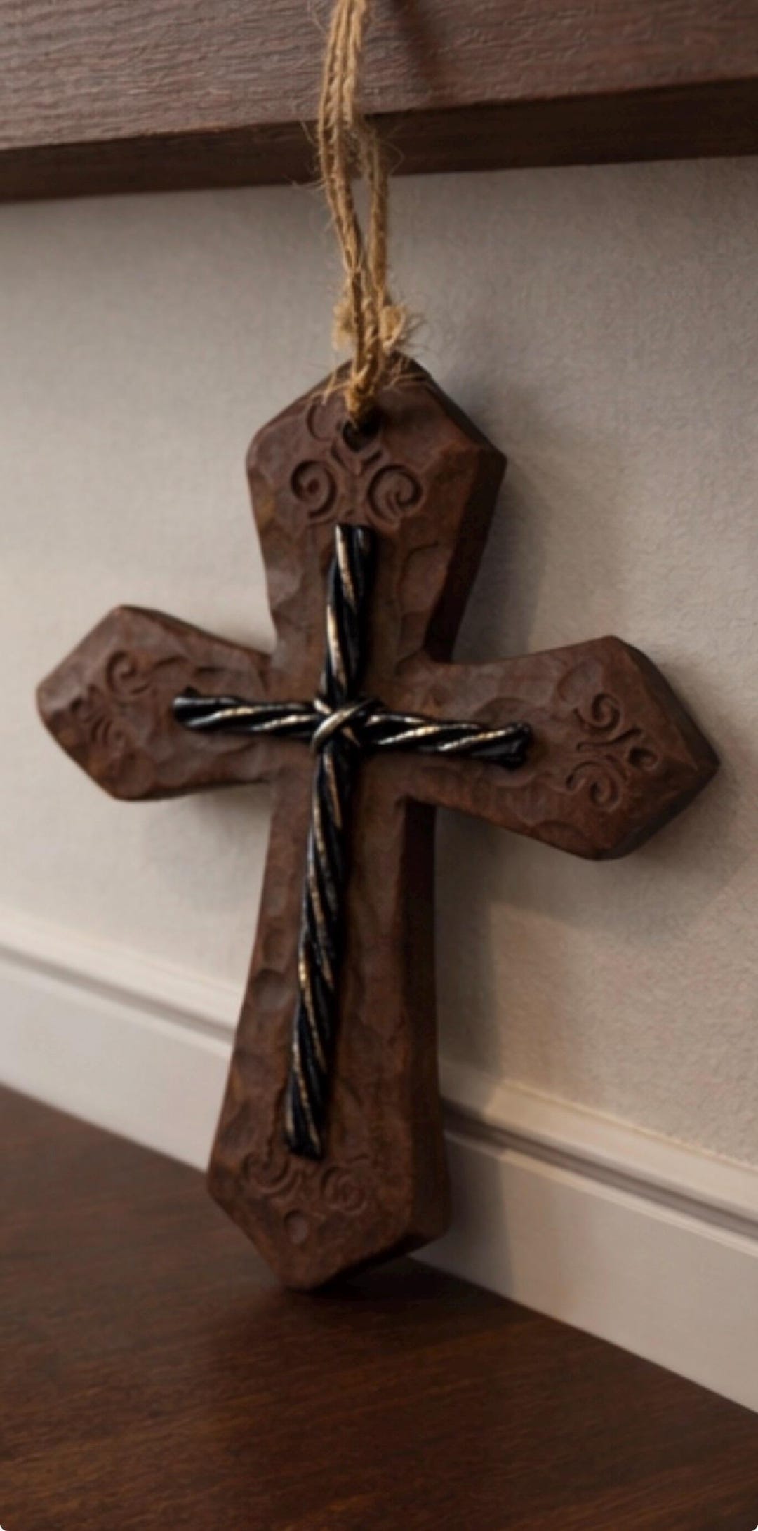 Wooden & Iron Cross | Small Rustic Christian Decor | Handcrafted Wood ...