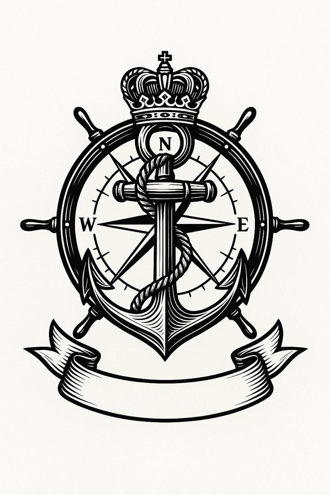 Nautical Anchor Compass SVG Bundle | Ship Wheel PNG | Crown Tattoo ...