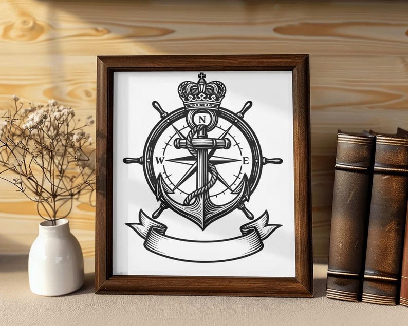 Nautical Anchor Compass SVG Bundle | Ship Wheel PNG | Crown Tattoo ...