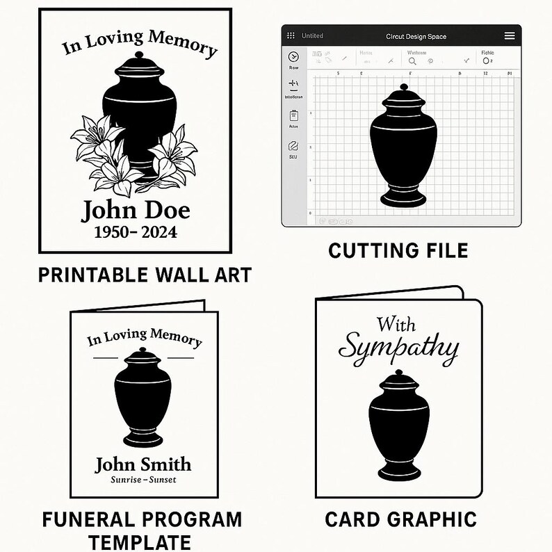 Urn SVG PNG Bundle | Memorial Funeral Clipart | Digital Cremation Urn ...