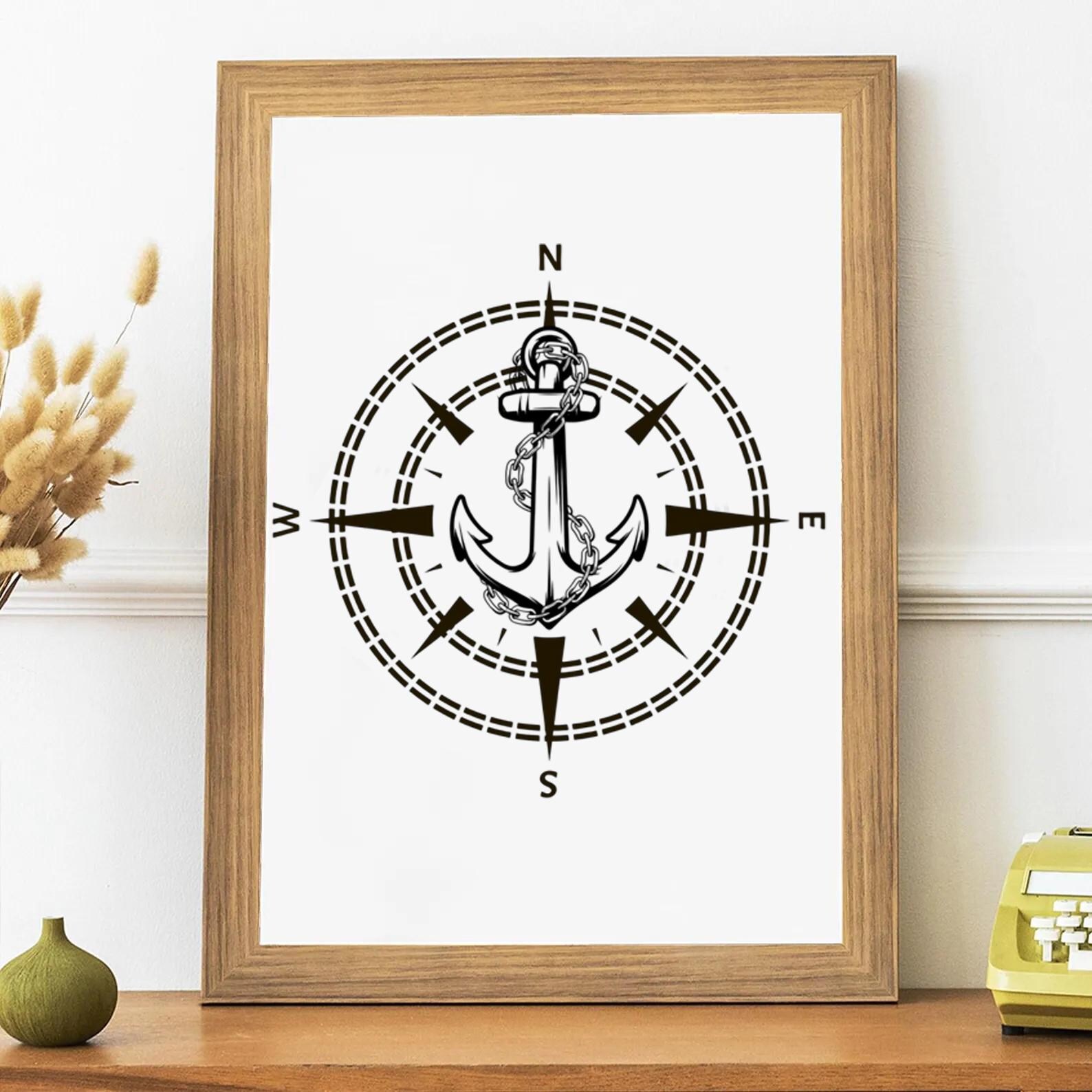 Nautical Anchor Compass SVG: Marine Tattoo Clipart (digital Download - Etsy