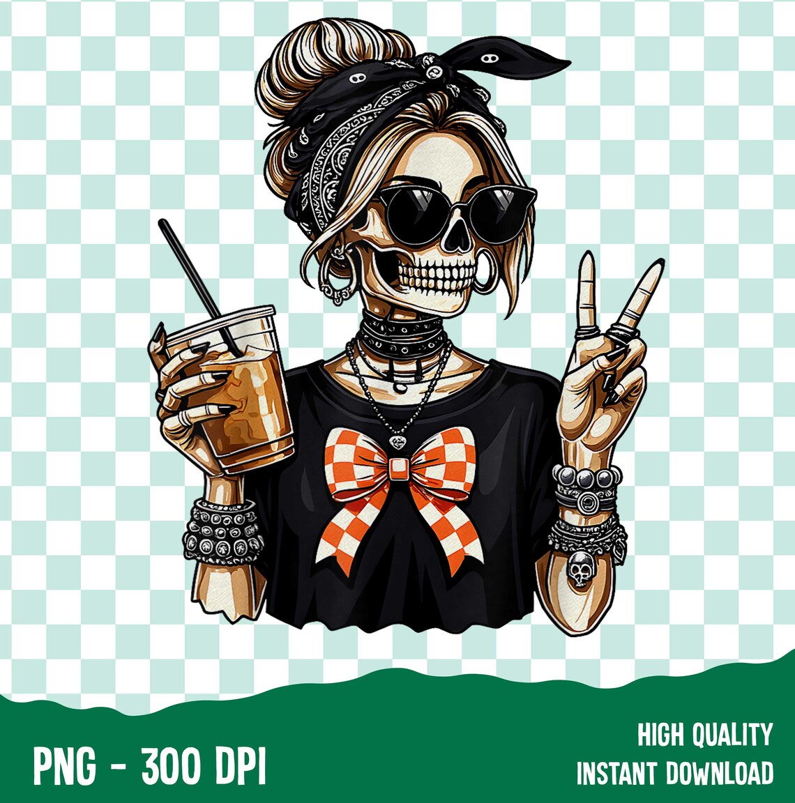 Halloween Skeleton Girl With Iced Coffee, Digital File, Cool Spooky ...