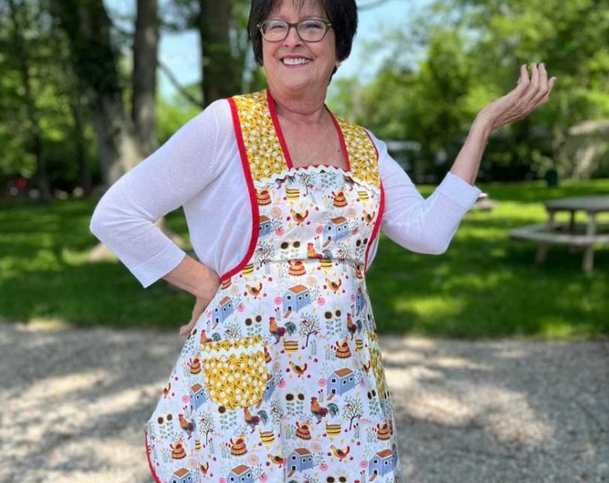 Farmhouse Country Retro Chicken Full Kitchen Apron for Women & Teens ...