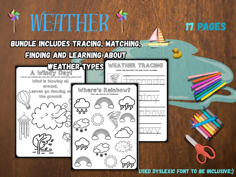 Weather Learning Bundle | Tracing, Coloring & Matching Worksheets - Etsy