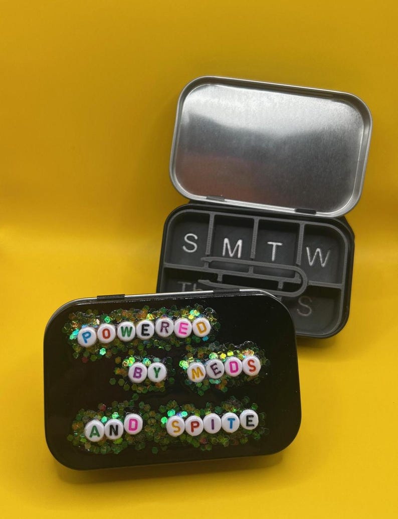 Altoid-style Decorated/beaded Pill Organizer Tin With 7 Day AM/PM ...