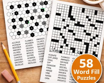 58 Word Fill and Honeycomb Puzzles Bundle Instant Digital Download - Etsy