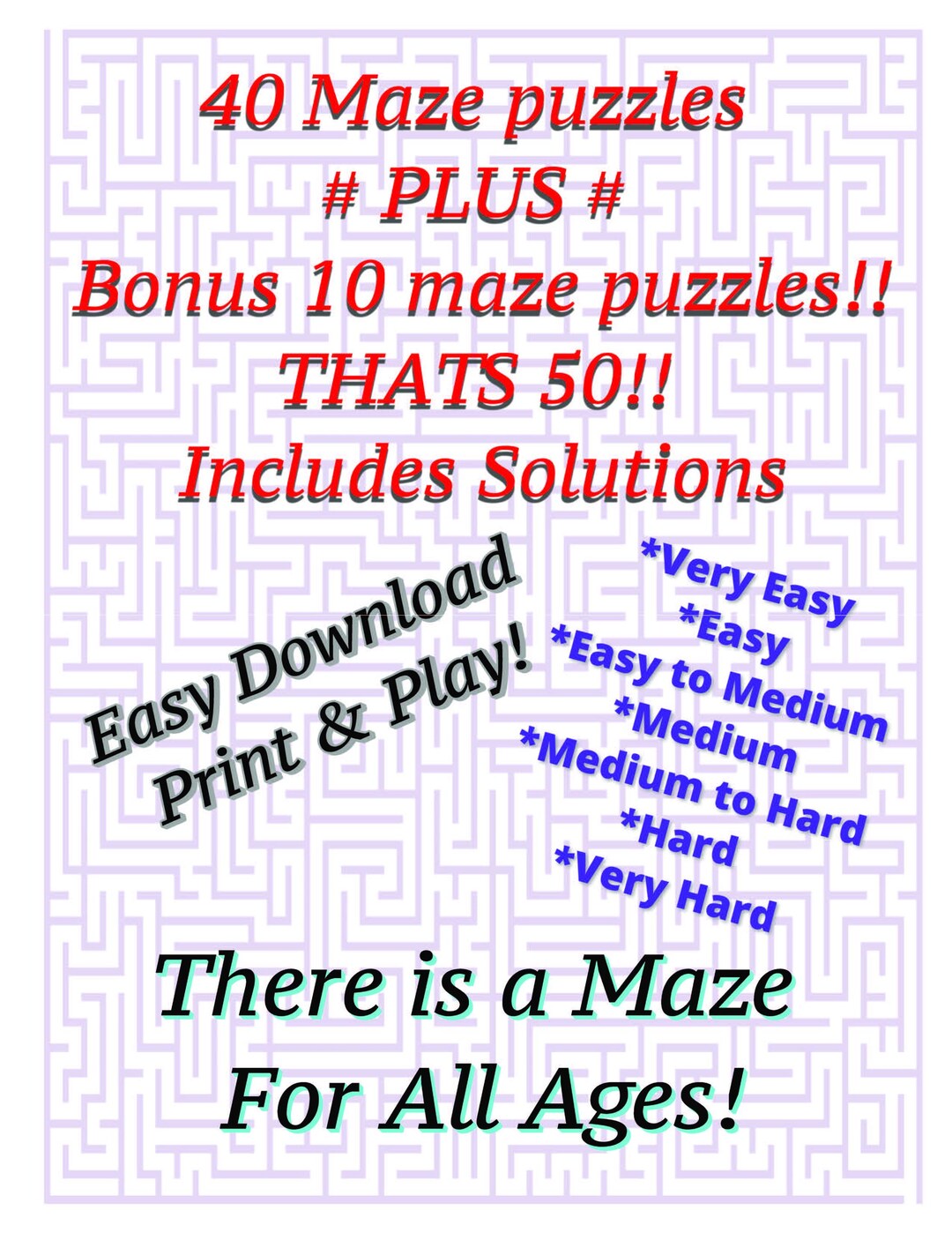 50 Printable Mazes Puzzle Bundle | Super Easy to Extremely Hard Puzzles ...