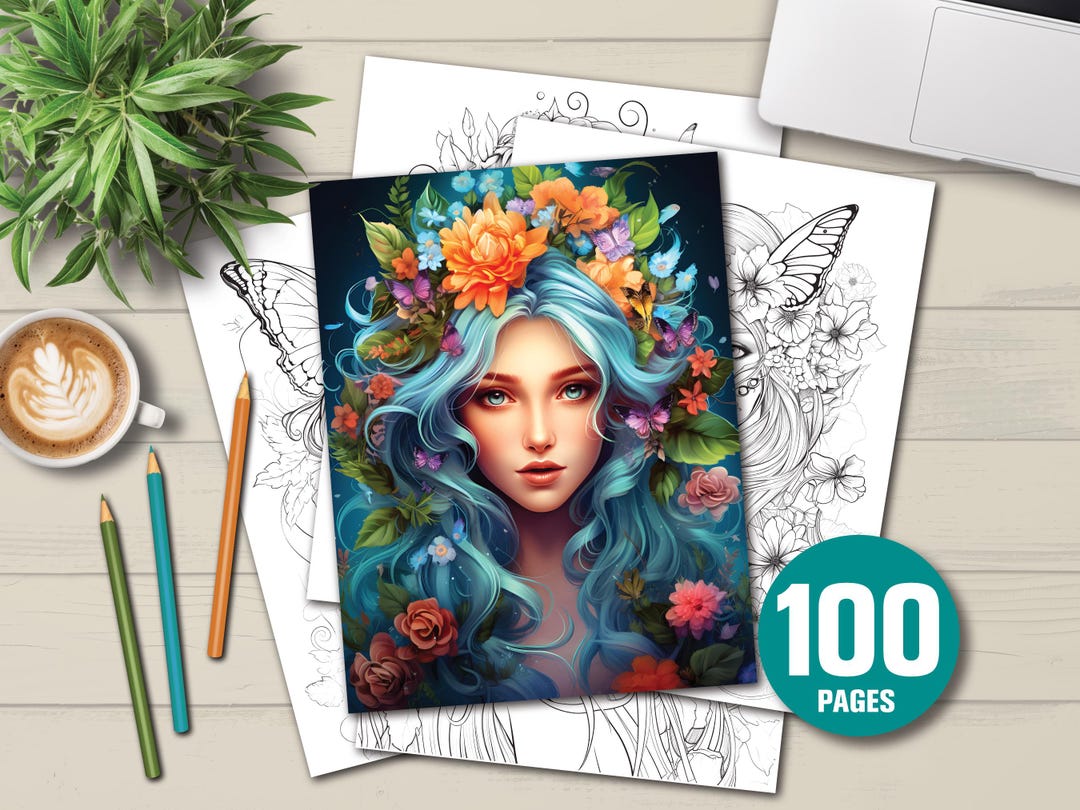 100 Fairy Coloring Pages for Kids & Adults Printable Art Magical ...