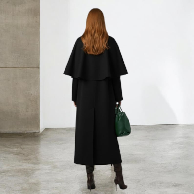 Black Wool Cape Coat, Victorian Maxi Overcoat, Elegant Winter Cloak ...