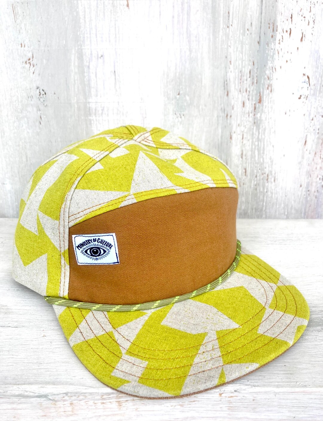 Handmade Geometric Triangle Print Camp Hat, Citron & Natural, Snap Back ...