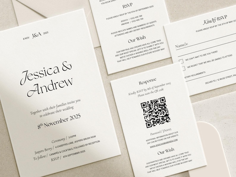 Modern Minimalist Wedding Invitation Template: Cara Suite (canva ...