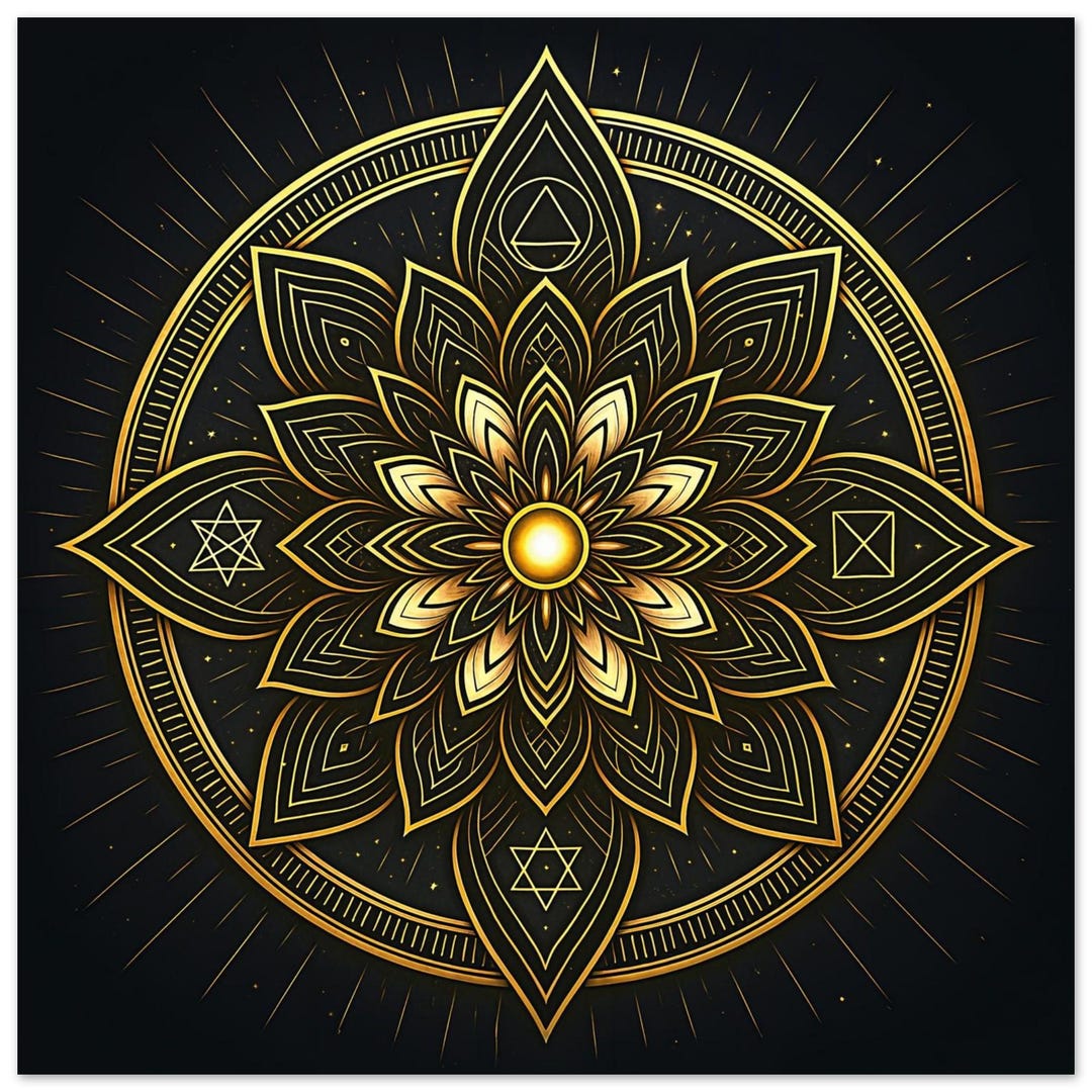 Divine Masculine Mandala – Regal Gold Sacred Geometry Art on Black ...