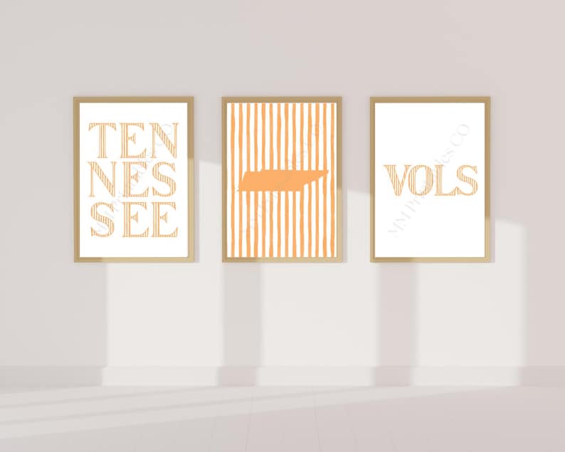 Tennessee Vols Wall Art Bundle | Minimalist Orange Striped State Print ...