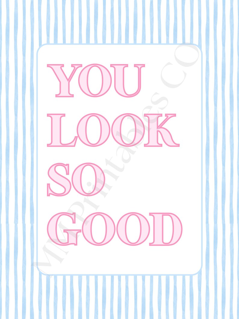 Pink Floral Wall Art Bundle | You Look so Good Quote Print Set, Blue ...