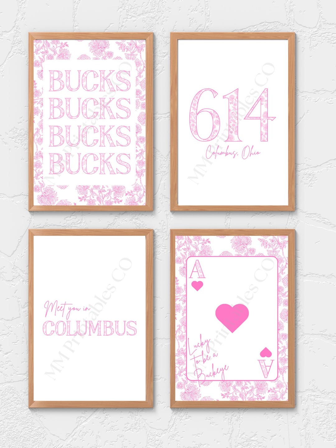 Pink Ohio State Buckeyes Wall Art Bundle | Columbus Ohio 614 Area Code ...