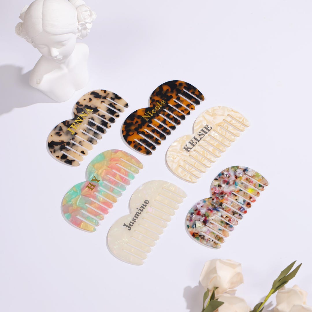 Personalized Amber Hair Combs, Custom Double Arc Initial Acetate Hair ...