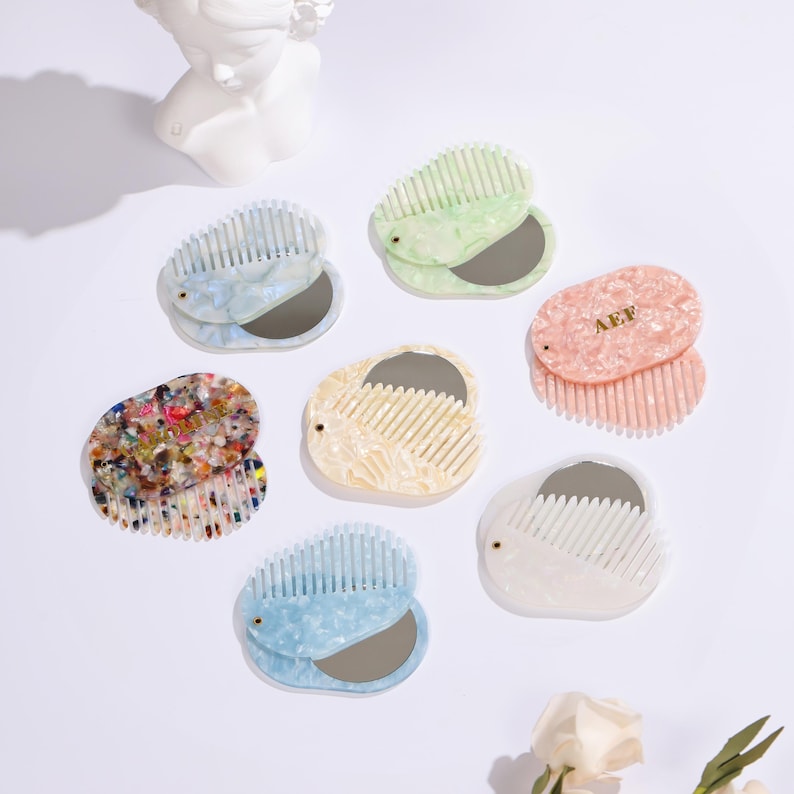 Personalized Name Mirror Comb Set, Initial Acetate Hand Mirror and Comb ...