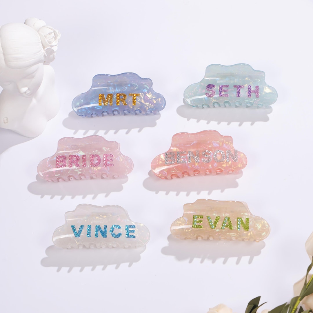 Personalized Name Cloud-shaped Hair Claws, Custom Rhinestone Name Hair ...