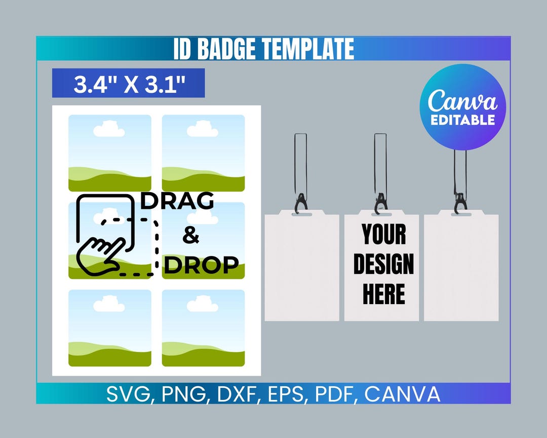 ID Badge Template, Svg, Id Badge Blank Template, Canva Editable, DXF ...