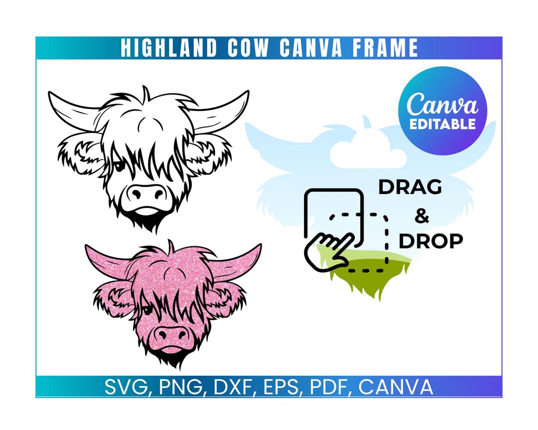 Highland Cow Canva Frame, Make Your Own Highland Cow Face, Fillable ...