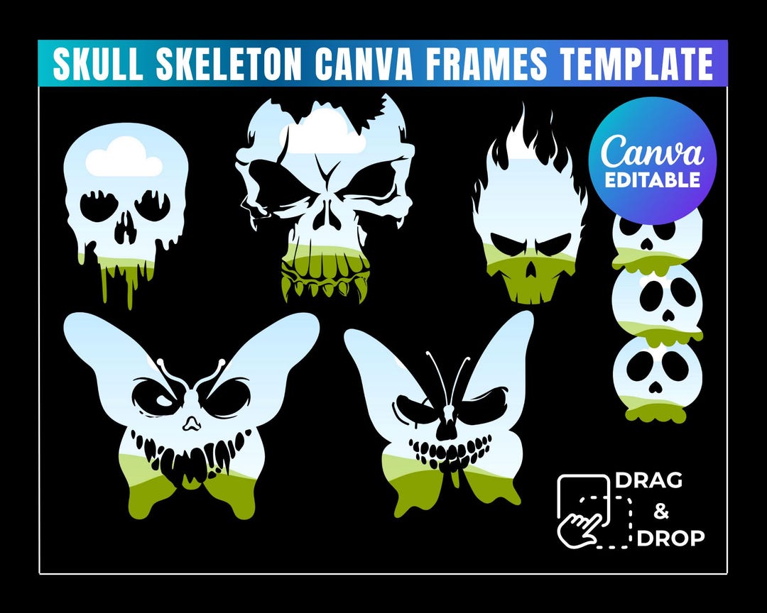 Skull Skeleton Canva Template, Spooky Halloween Frame, Creepy Bone ...