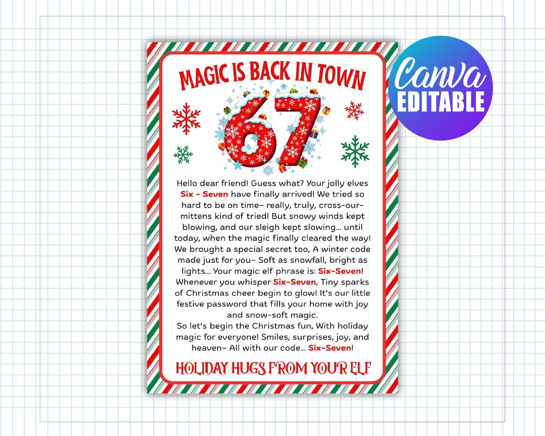 67 We're Back Elf Letter, Santa Elf 67 Sign, Elf Arrival Sign Six Seven ...