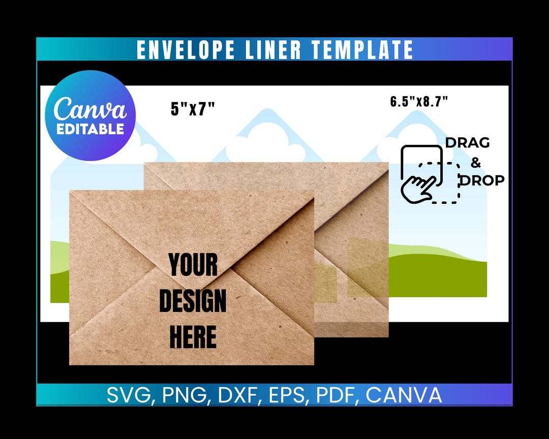 5x7 Envelope Liner Template, A7 Envelope Liner, Editable Square Flap ...