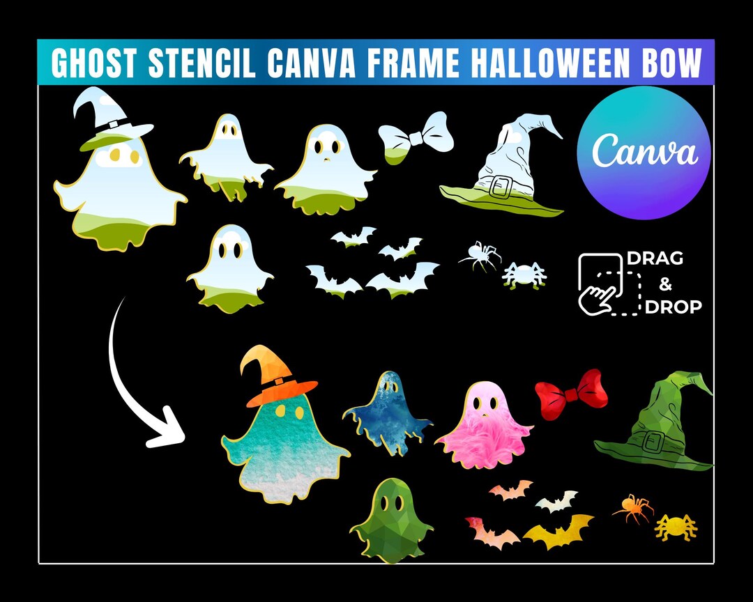 Ghost Stencil Canva Template, Halloween Bow Frame, Cute Spooky Ghost ...