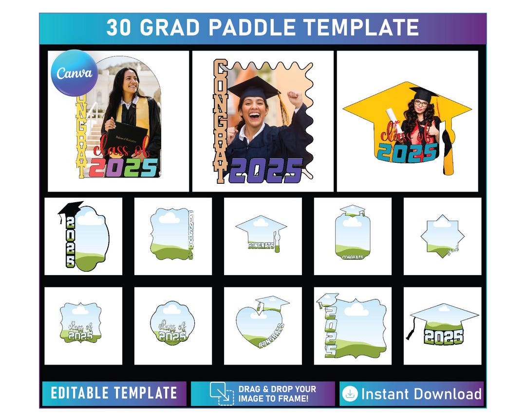 Grad Paddle Fan Template Bundle SVG, Graduation Cake Topper Template ...