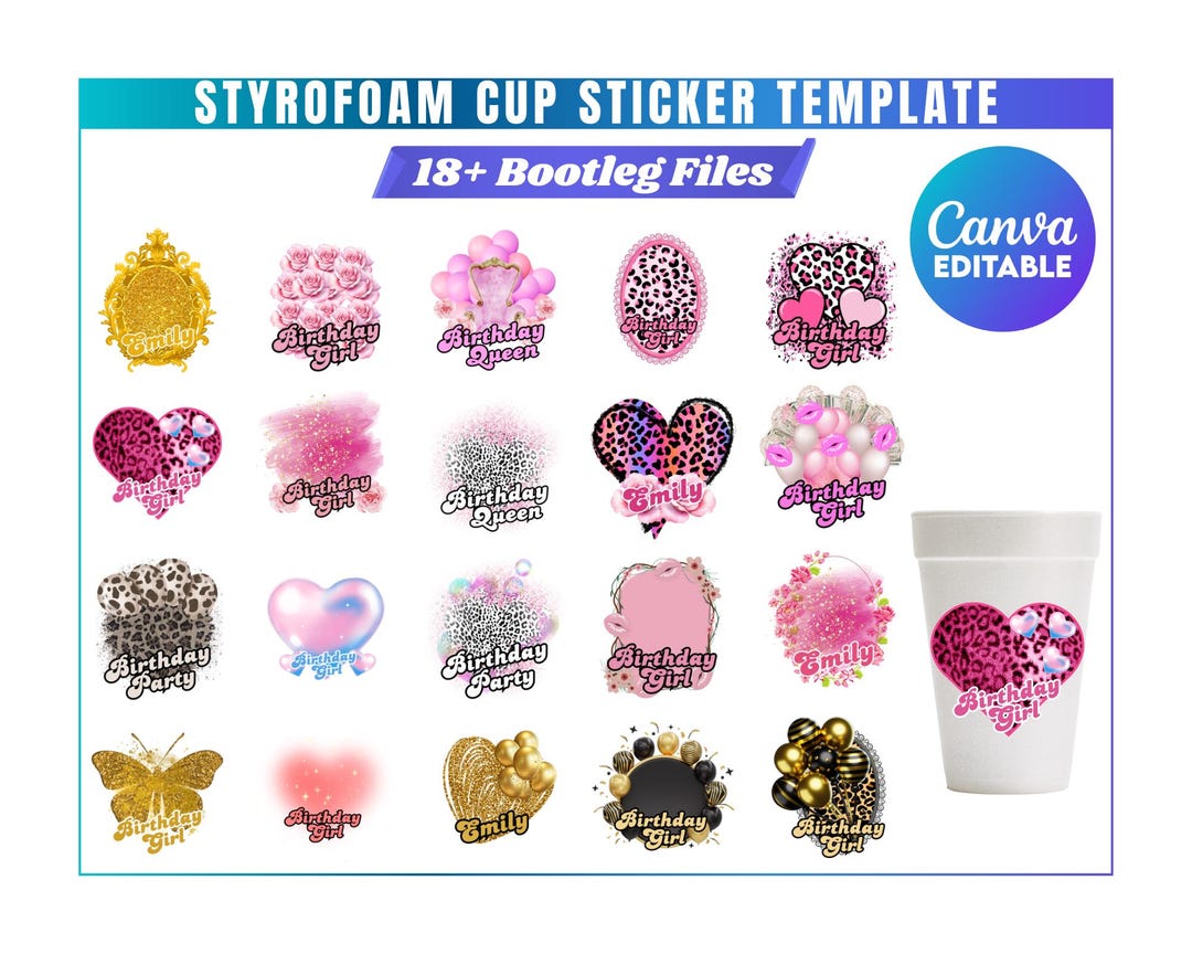 Styrofoam Cup Template Bundle, Add Your Own Photos, Birthday ...