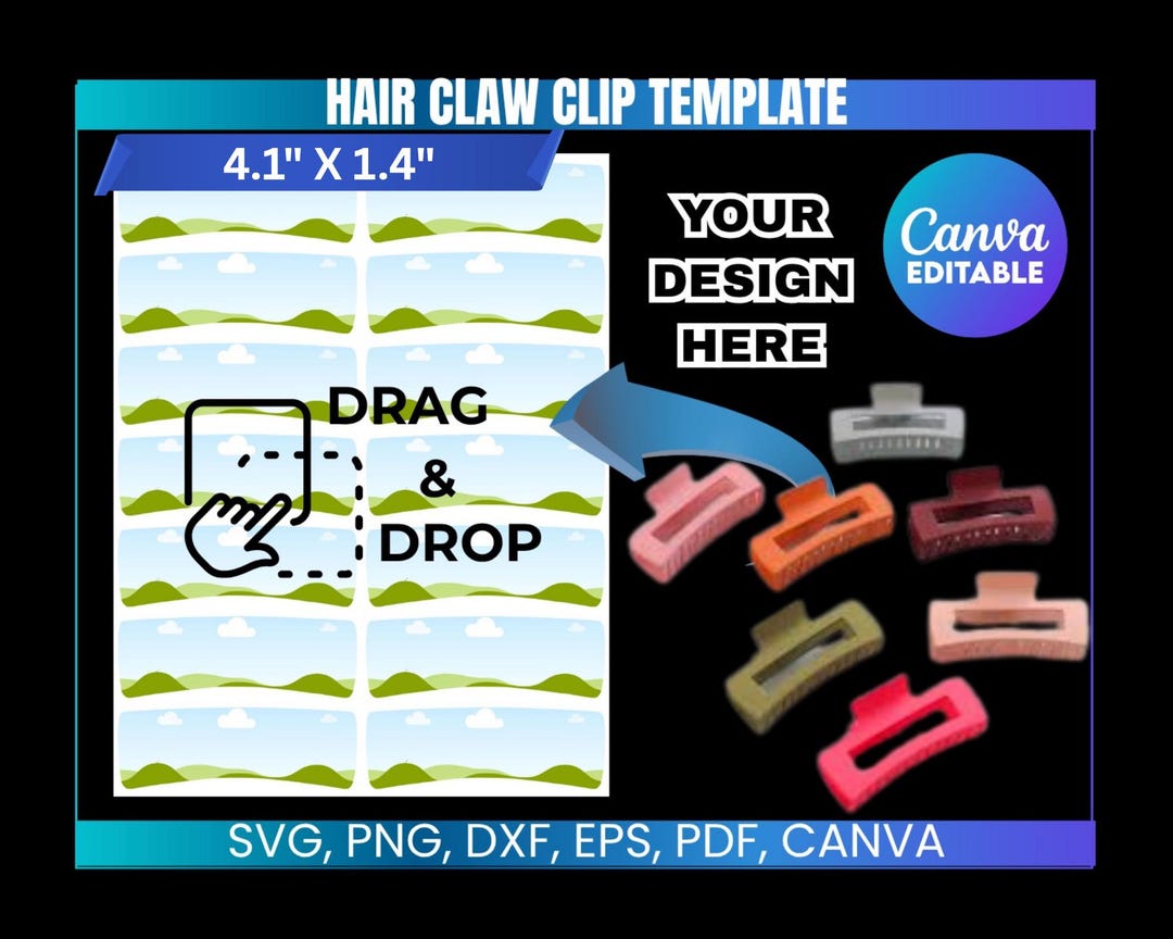 Hair Claw Clip Template, Hair Claw Clip Sublimation, Editable Hair Clip ...