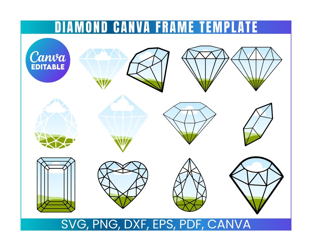 Diamond Canva Template, Canva Frames Bundle, Gems Clipart, Precious ...