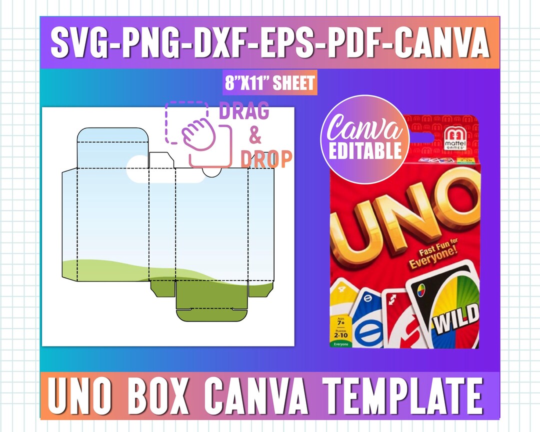 Uno Box Canva Template, Sublimation Blank Poker Card Box Template, Easy ...