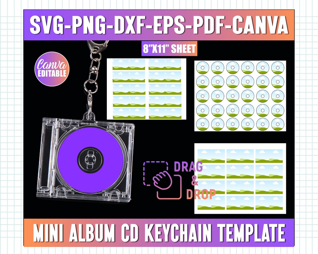 Mini Album CD Keychain Template, Printable Design, Jewel Case Insert ...