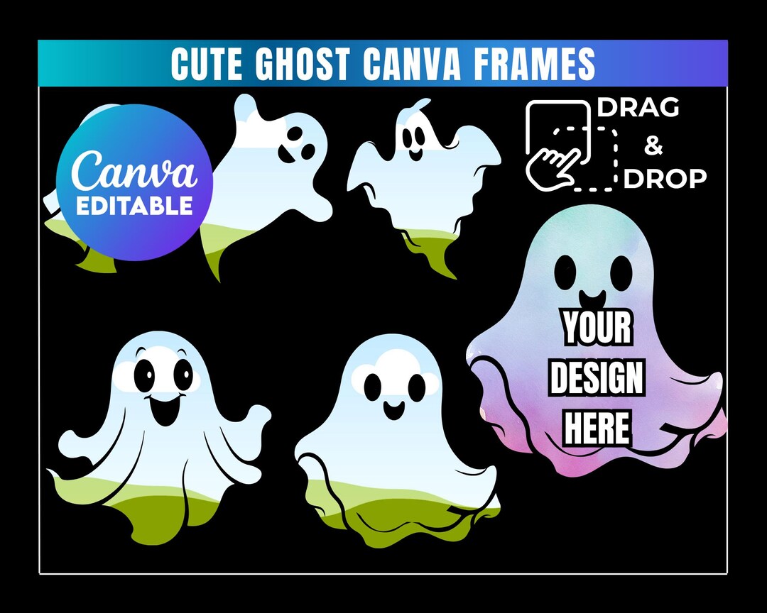 Cute Ghost Canva Template, Kawaii Halloween Design, Funny Spooky ...
